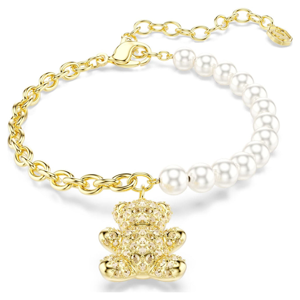 Pulsera Idyllia Perla de cristal, Talla redonda, Osito, Tono dorado, B ...